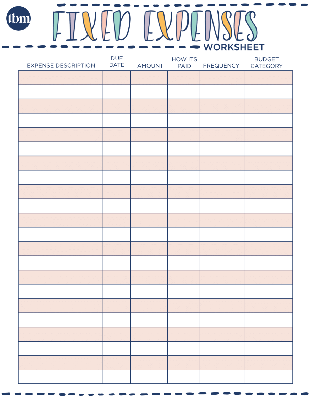 Fixed Expenses Worksheet 1 The Budget Mom Fixed Expenses Worksheet 1 The Budget Mom